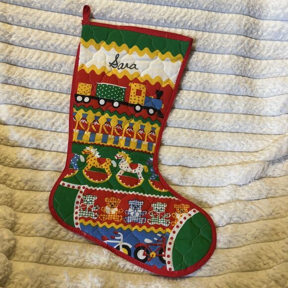Handmade | Holiday | Vintage Quilted Homemade Christmas Stocking Sara ...